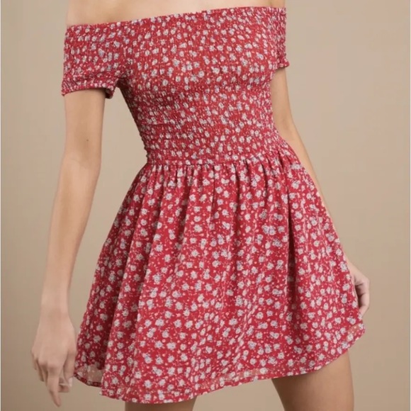 Tobi | Dresses | Tobi Red Ditzy Floral Off Shoulder Smocked Mini Dress ...